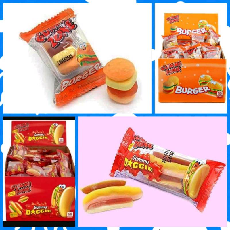 Gomitas forma de pancho y hamburguesa en Perito Moreno