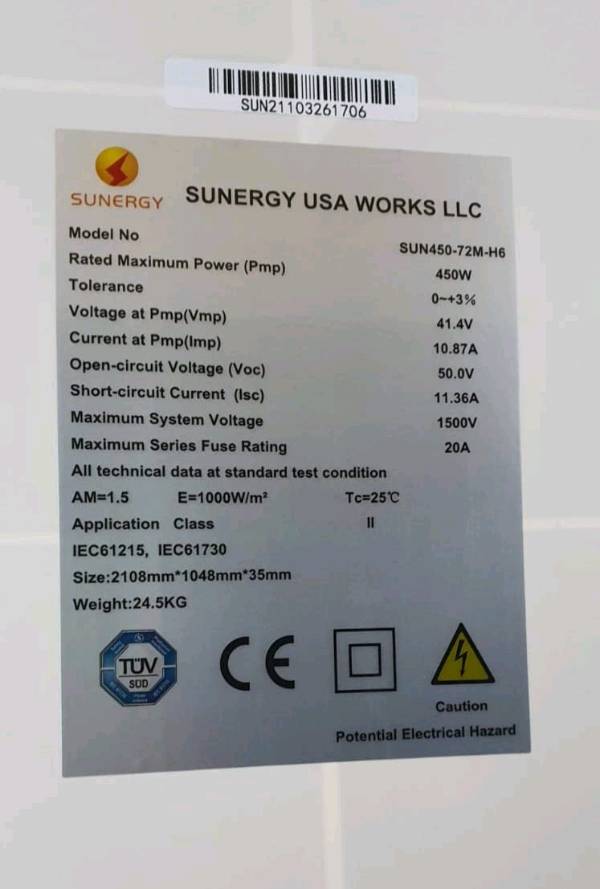 Panel solar SUNERGY 450W en Santiago de los Caballeros