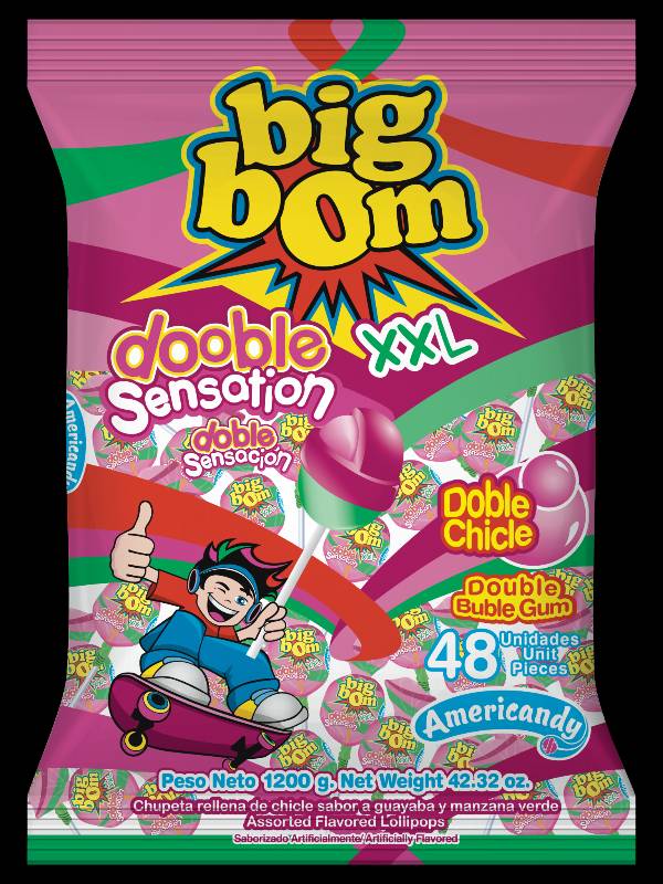 CHUPETA BIG BOM XXL SABOR DOBLE SENSATION BOLSA X 48 UNIDADES en San Cristóbal