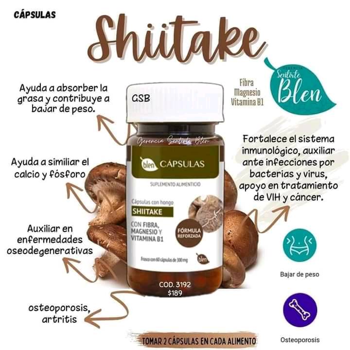 Capsulas hongo shiitake en Ensenada