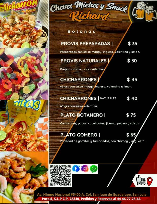 Menu botanas en Ciudad Benito Juarez