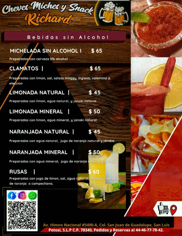Menu bebidas sin alcohol en Ciudad Benito Juarez