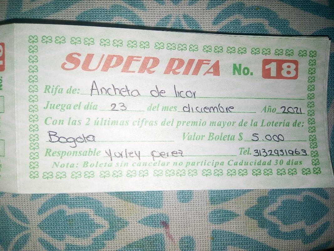 Rifa d ancheta de licor en Cota