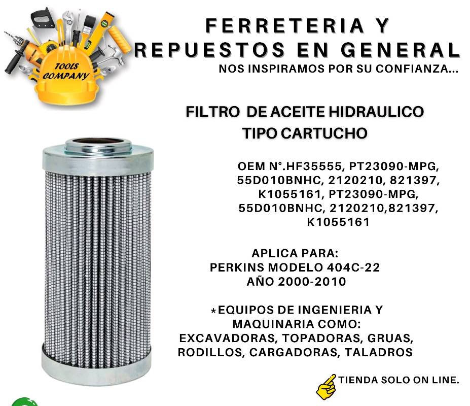 Filtro de aceite hidraulico tipo cartucho en Valencia