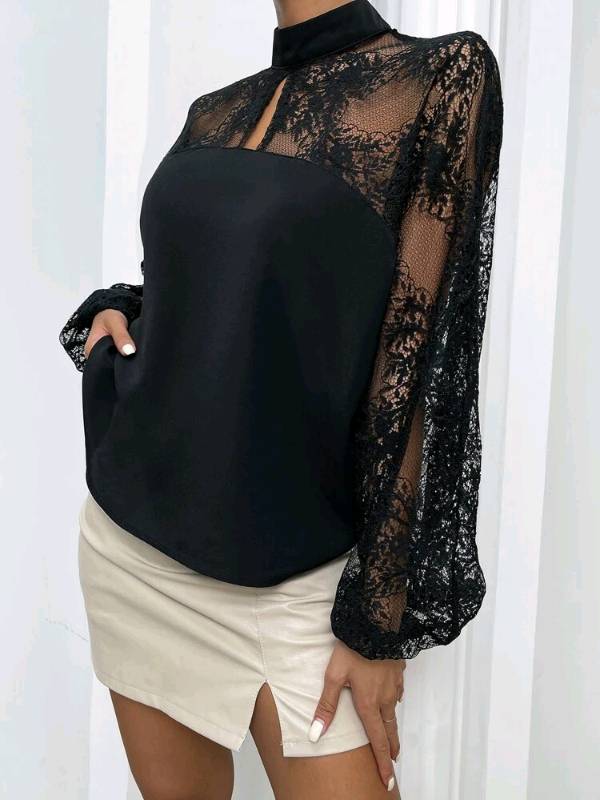 Contrast Lace Keyhole Back Top en Baltimore