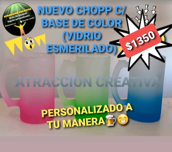 Chopp de vidrio esmerilado a color en Lanús