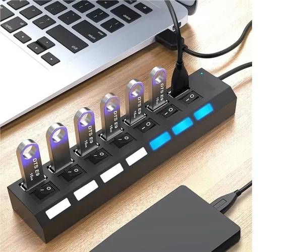 Conector Hub multicontacto 7 puertos USB switch y luz en Estado de Mexico