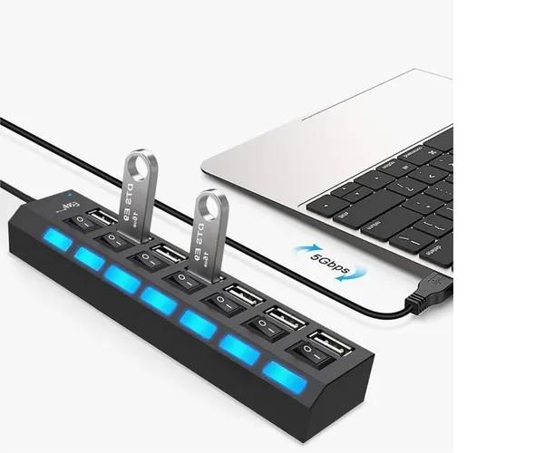 Conector Hub multicontacto 7 puertos USB switch y luz en Estado de Mexico