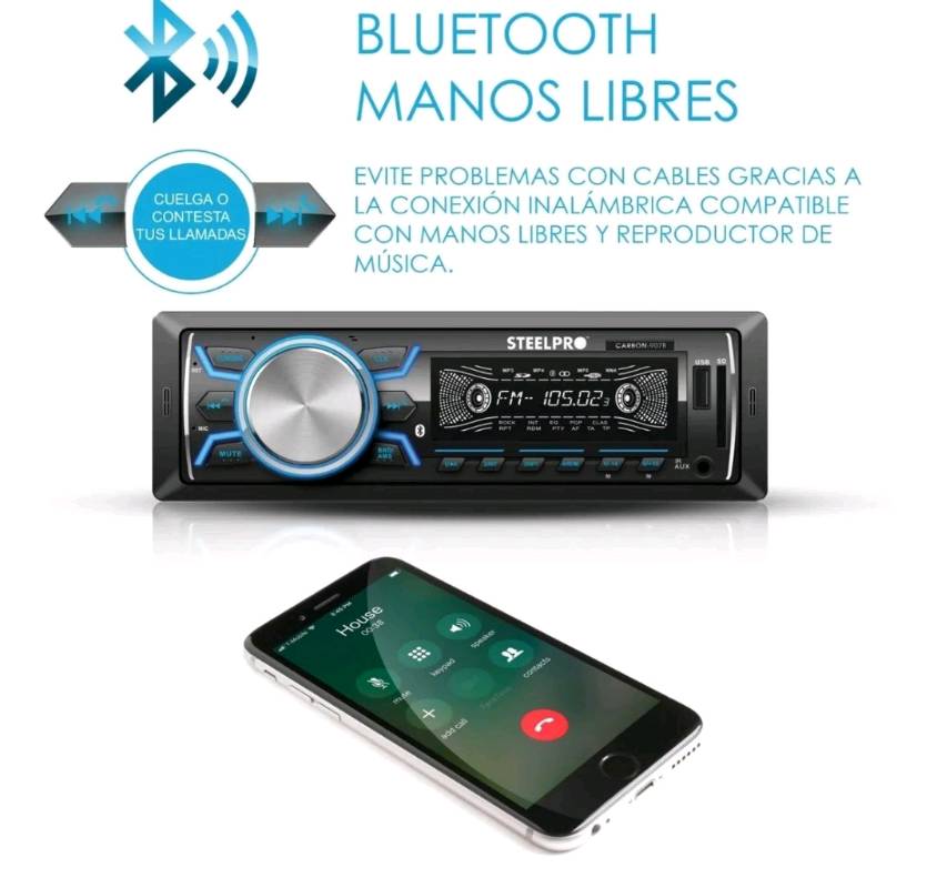 Steelpro Autoestereo Bluetooth, Usb/sd 1 Din Carbon-907b en tungareo