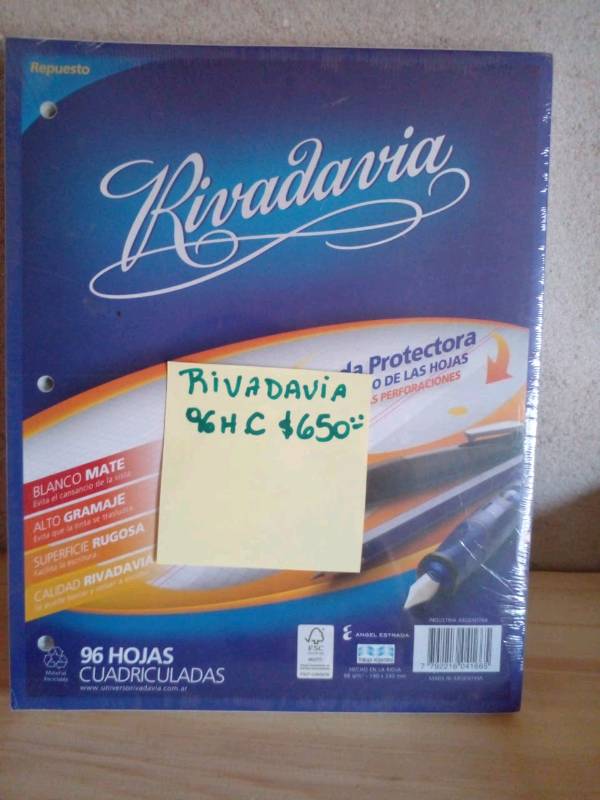 Respuesto Rivadavia x96 hojas cuadriculadas