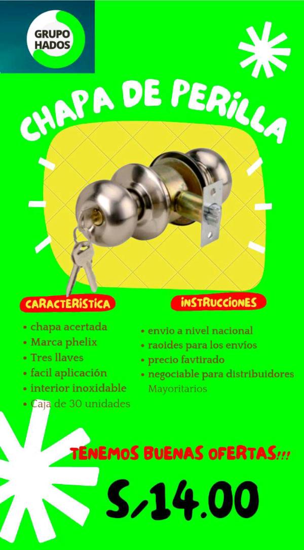 Chapa perilla marca Phelix en Lima