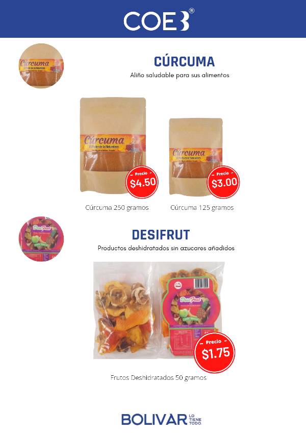 Cúrcuma y fruta deshidratada en Guayaquil