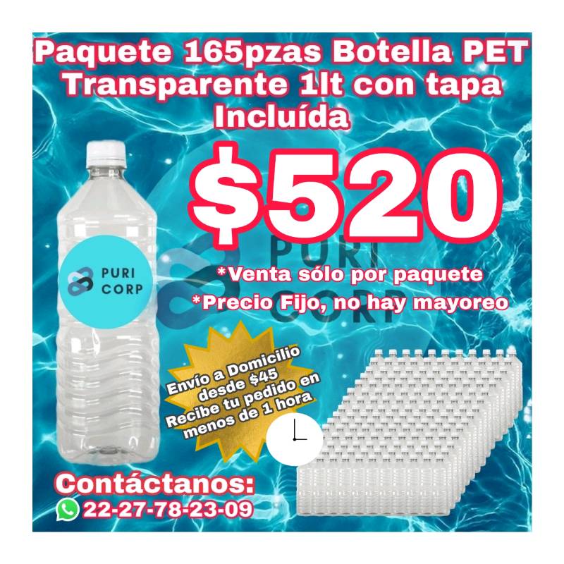 Botella 1lt 165pzas con Tapa en Puebla de Zaragoza