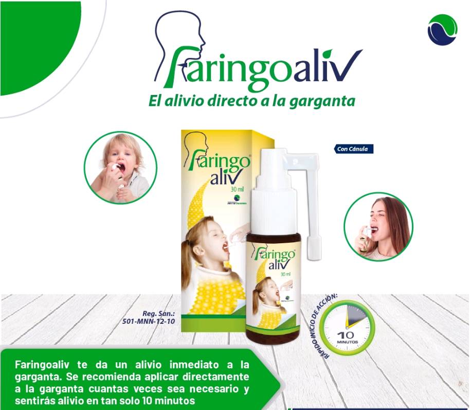 Faringoaliv spray oral alivio al dolor de garganta en Guayaquil