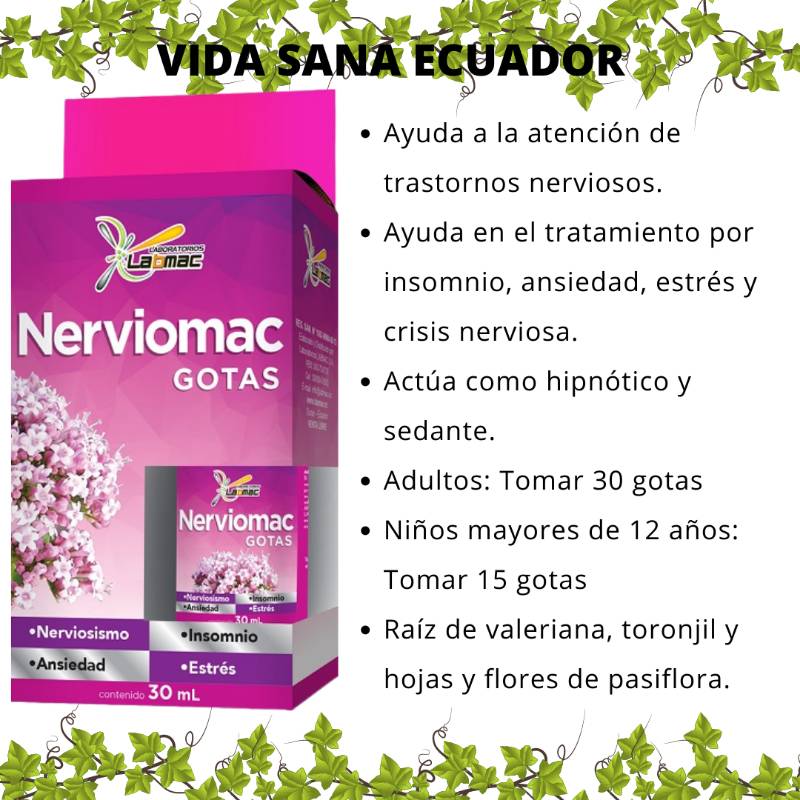 Nerviomac Gotas 30ml nervios Ansiedad Depresión miedo estrés en Guayaquil