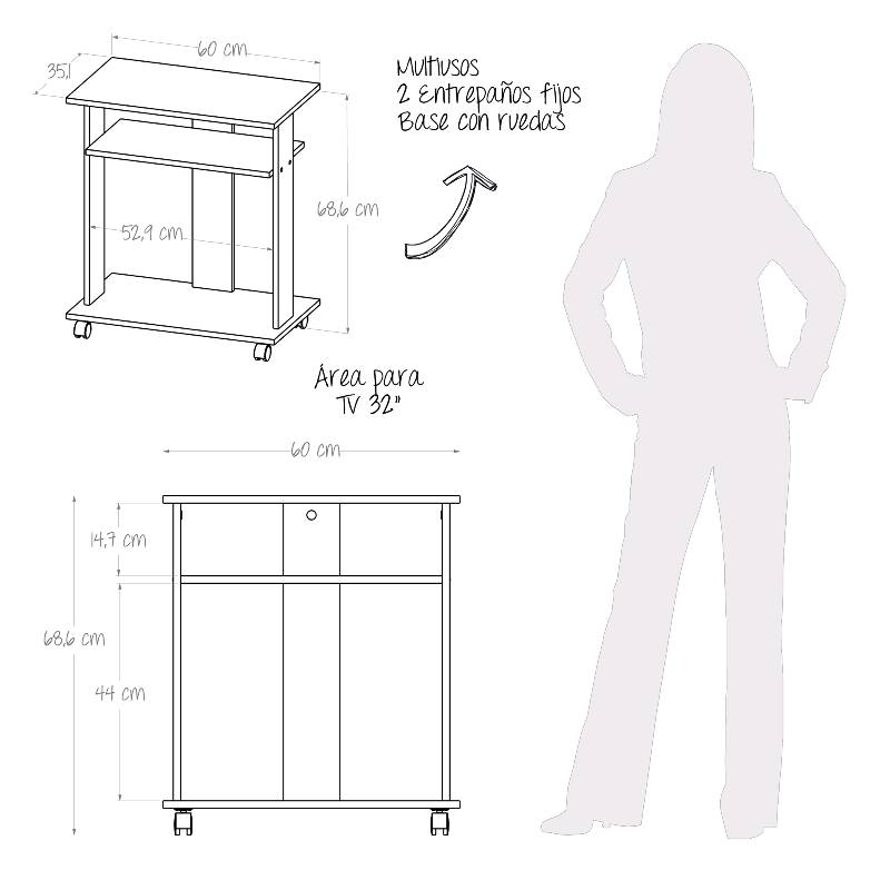 Mesa para TV con ruedas, color Wengue en Bogota