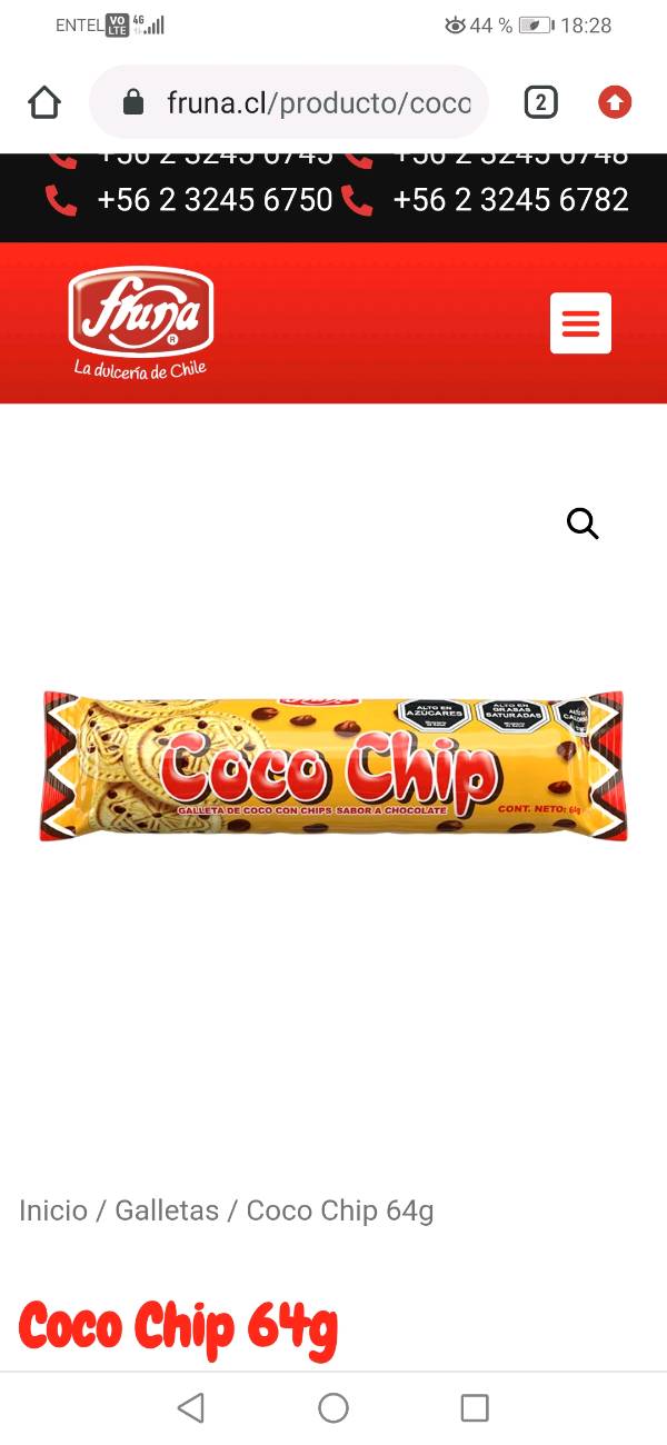 Rollo coco chip 32uni. en Santiago