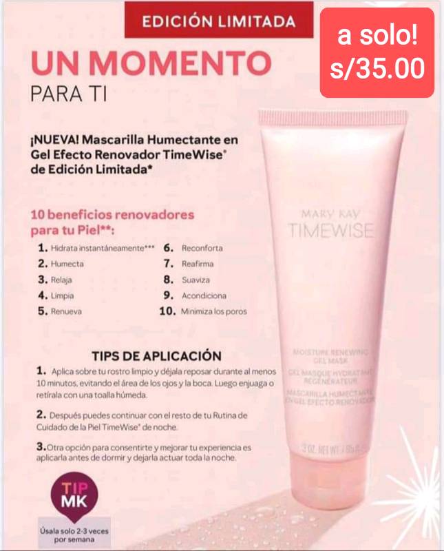 MASCARILLA HUMECTANTE EN GEL EFECTO RENOVADOR TIMEWISE MARY KAY en Lima