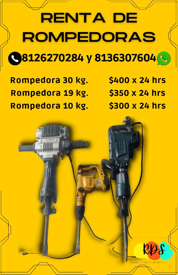 Renta de rompedoras 10/19/30kg en Santa Catarina